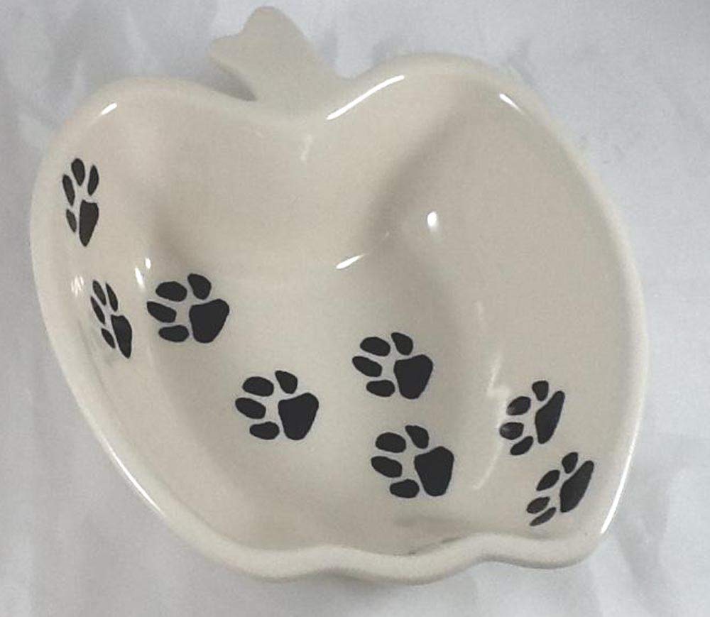 Apple Bowl Shaped Dish Paw Prints Pet Lover Stocking Stuffer Polish Pottery