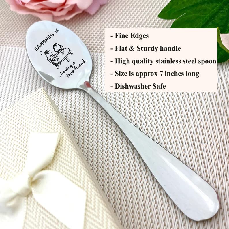 BIGEVENTS True friend Spoon Engraved teaspoons coffee spoon coffee spoons my peanut butter spoon peanut butter spoon spoon coffee spoons for tea tea gifts adult cereal spoon, Silver, 7 (A1)
