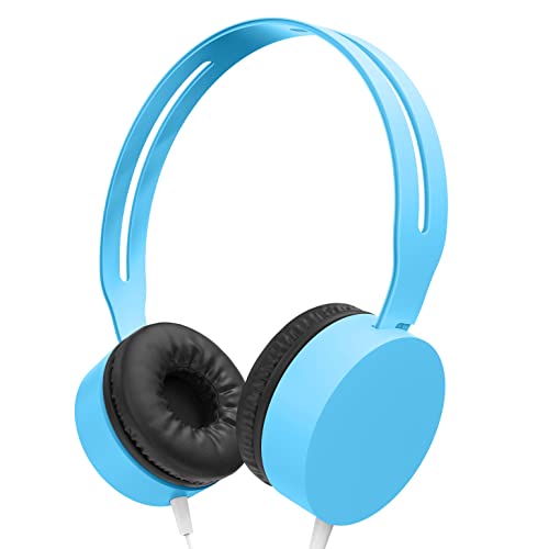 Bulktech 728 Stereo Headset for Kids, Children and Teens - Tangle-Free Wired Cord On-Ear Headphones with 3.5mm Jack for Smartphones, Tablets, School, Kindle, Airplane Travel - 1 Pack Blue