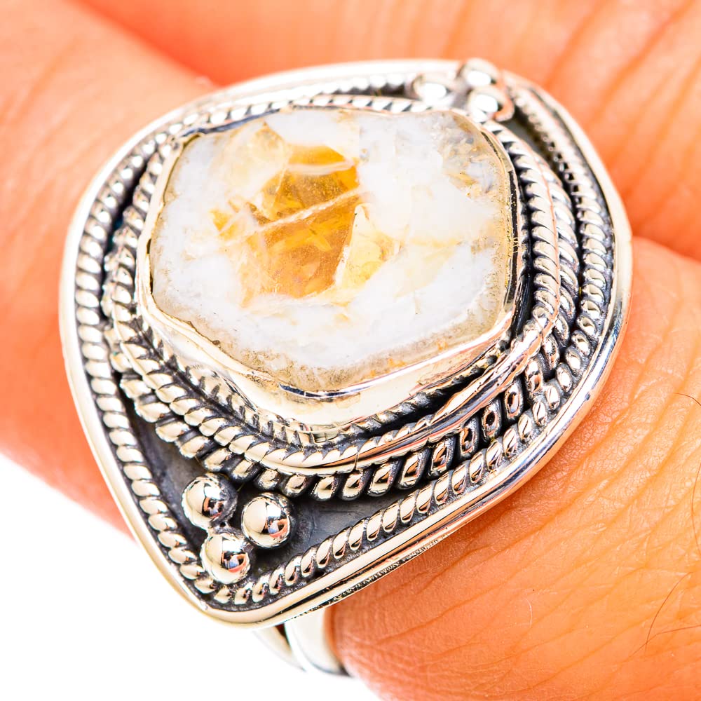 Ana Silver Co Rough Citrine 925 Sterling Silver Ring Size 6.5 - Handmade Jewelry, Bohemian, Vintage RING118918