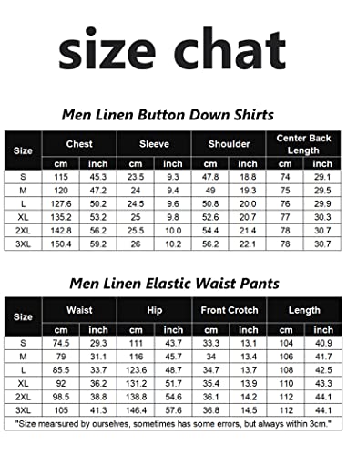COOFANDY Mens Coordinated Outfit Linen Beach Casual Cuban Button Up Shirts Drawstring Pants, Black, X-Large