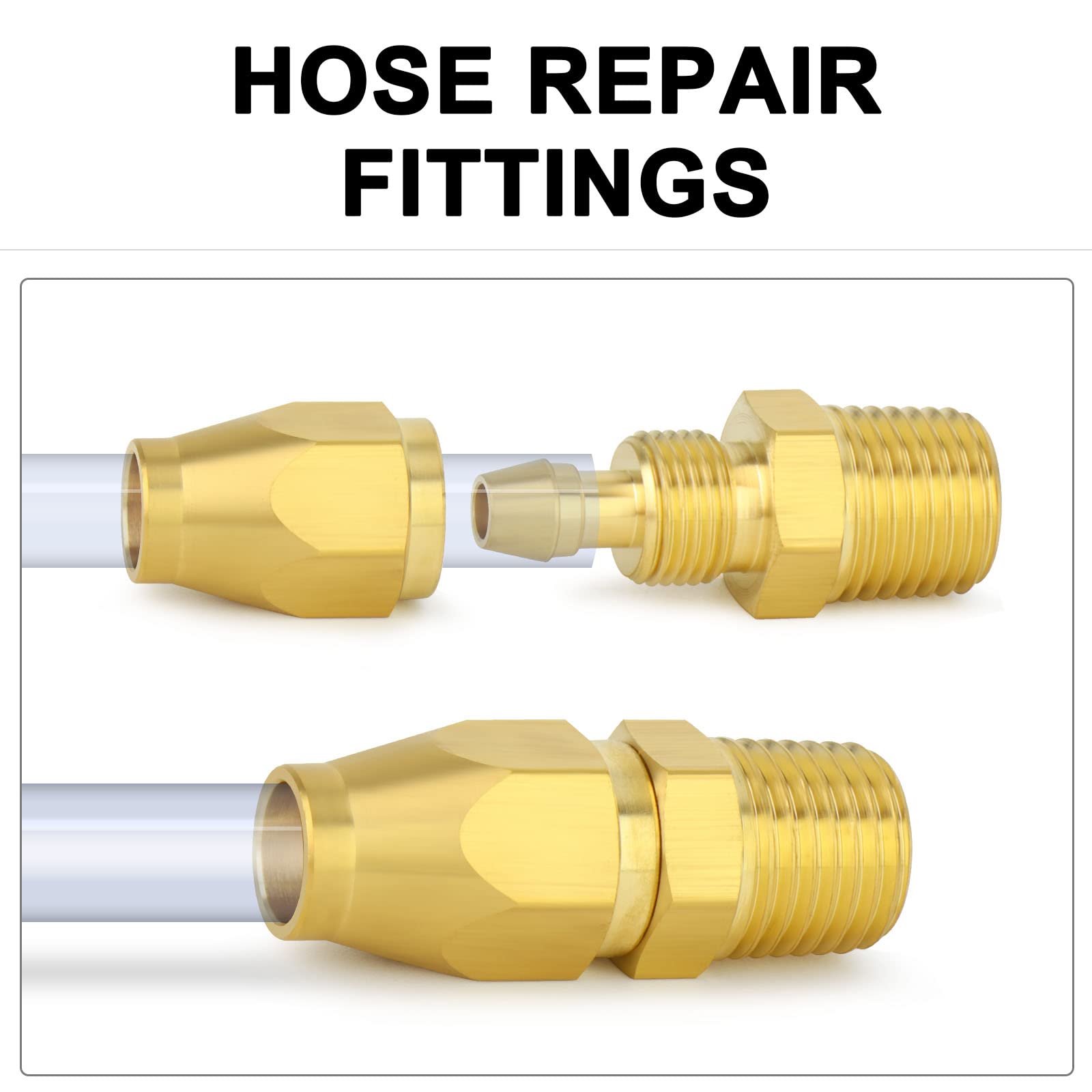 ChillWaves Brass Pneumatics Reusable Replacement Fitting,Hose-End Repair Fitting 1/4" ID Hose(1/4" Barb)x 1/4" NPT Rigid(5-PACK)