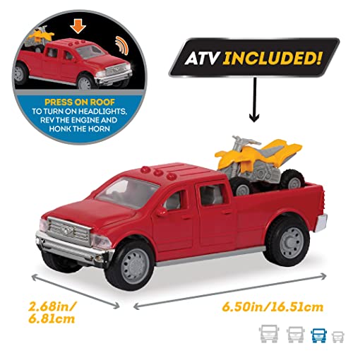 Driven by Battat — Red Pickup Truck & ATV – 1:24 Scale – Small Toy Truck with Lights, Sounds & More for Boys & Girls Age 3+