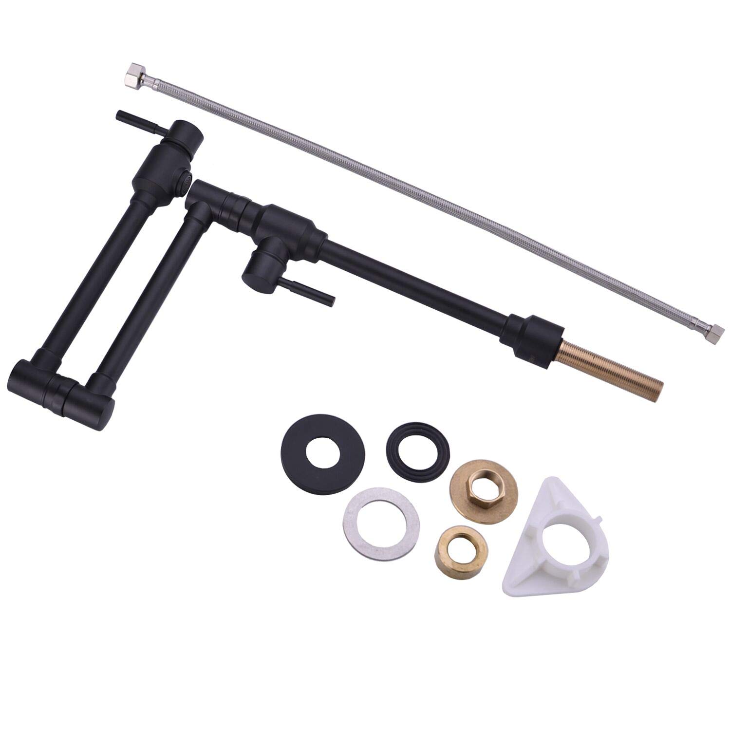 Black Deck Mount Pot Filler Kitchen Faucet,Brass Pot Filler Folding Faucet,Dual Handles Stretchable Double Swing Joint Single Hole Kitchen Sink Faucet