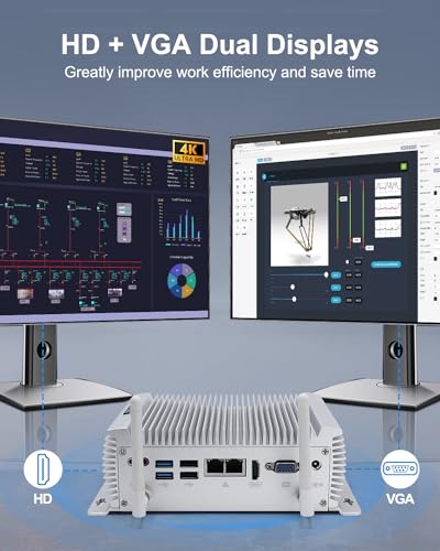 BASOARO Industrial Mini PC Windows 10, Fanless Desktop PC, Core i7 4500U, 8GB RAM 256GB SSD, 2 Gigabit Ethernet, HD, VGA, RS232/RS485 COM Port, 4 USB3.0, 4 USB2.0, WiFi, BT