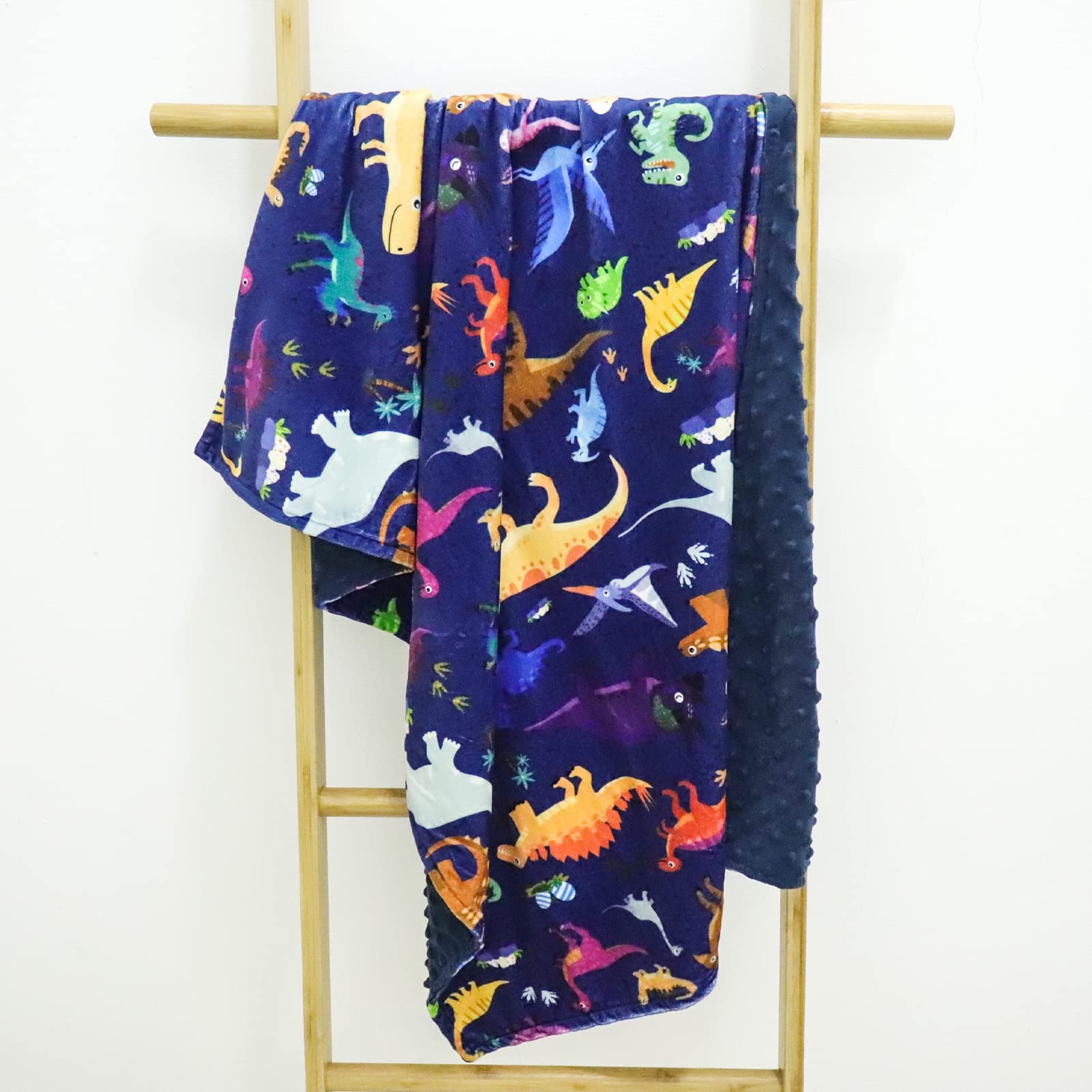 Baby Soft Crib Sheet and Baby Minky Blankets with Blue Dinosaur Printed