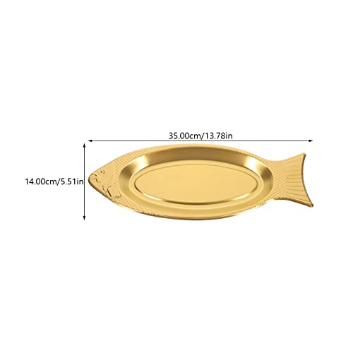 Cabilock 35cm Fish Platter Food Trays Stainless Steel Steamed Fish Plate Fish- shaped Dish Snack Appetizer Tray for Home Restaurant Kitchen ( Golden )