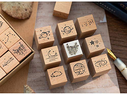 Cliocoo 16pcs Moon&Star Wood Rubber Stamp Set M-26 (1-Moon Star)