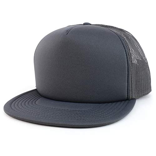 Armycrew Oversized XXL 5 Panel Flat Bill Foam Trucker Mesh Back Baseball Cap - Black - 2XL