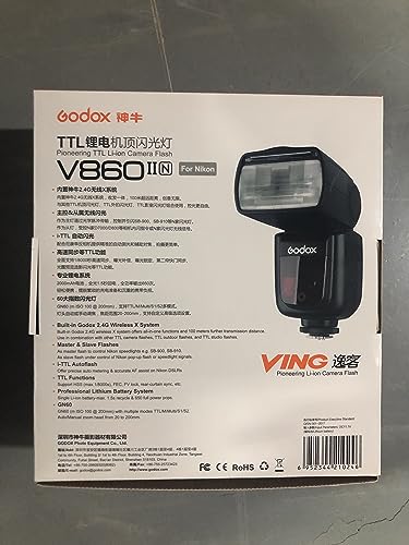Godox V860II-N V860II Flash for Nikon, 2.4G TTL GN60 1/8000S HSS Nikon Speedlite, Rechargable Li-ion Battery, 650 Full Power Flashes, External Flash Compatible for Nikon Cameras