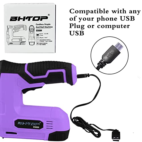 BHTOP Purple Cordless Staple Gun, 4V Power Brad Nailer/Staple Nailer,Electric Staple with Rechargeable USB Charger (Include 1500pcs Staples and 1500pcs Brad Nails)