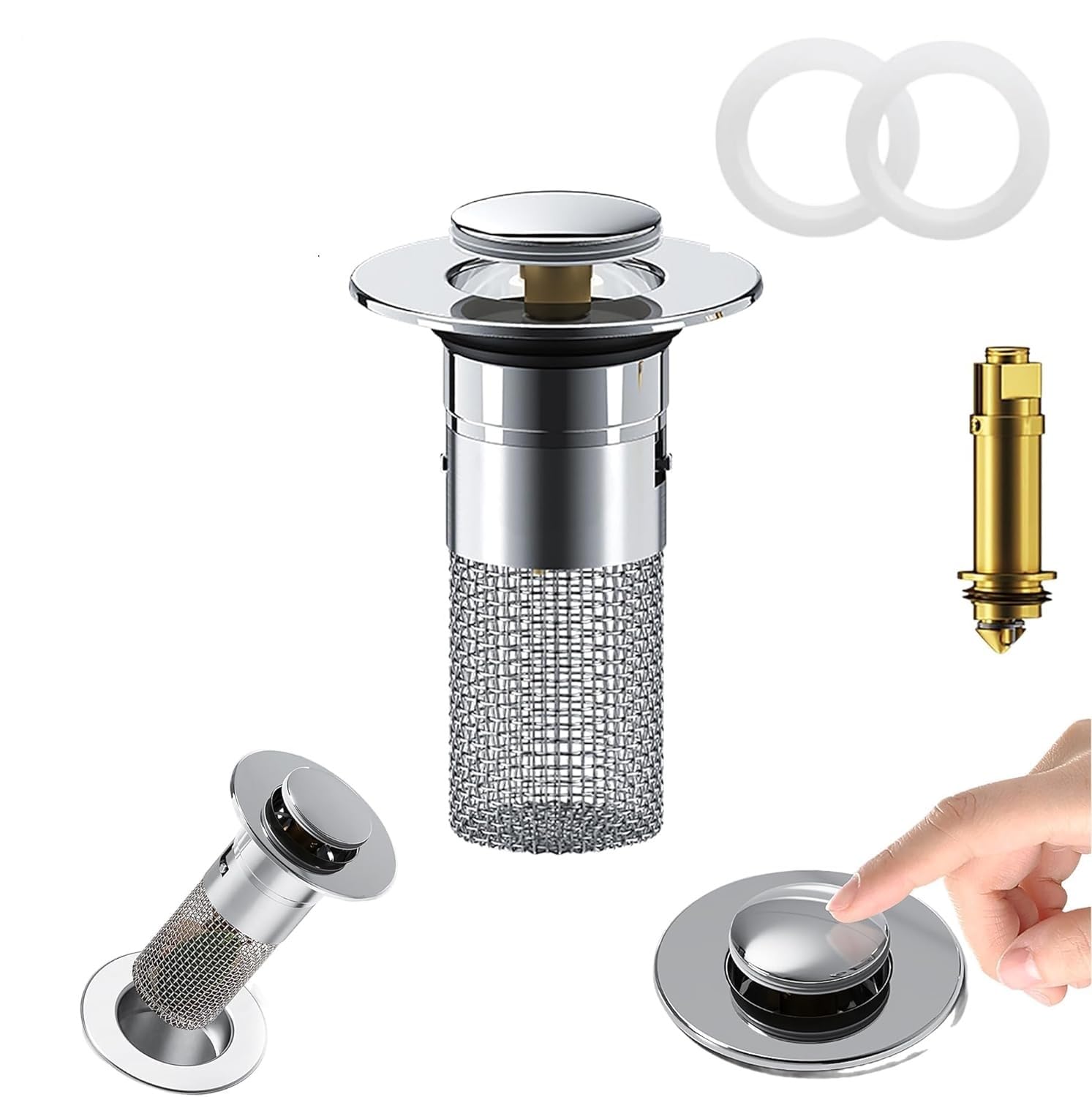 Bathroom Sink Drain Strainer,Stainless Steel Bathroom Sink Stopper,Bathroom Sink Drain Stopper Hair Catcher, Floor Drain Filter for US Universal Replacement 1.1-1.45 Inch