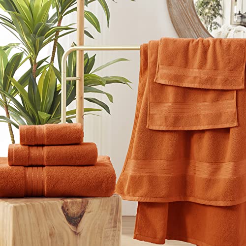 COZYART Orange Bath Towels Set for Bathroom Turkish Cotton Thick Soft Absorbent Durable 650 GSM Towel Set of 6, 2 Large Bath Towels, 2 Hand Towels, 2 Washclothes