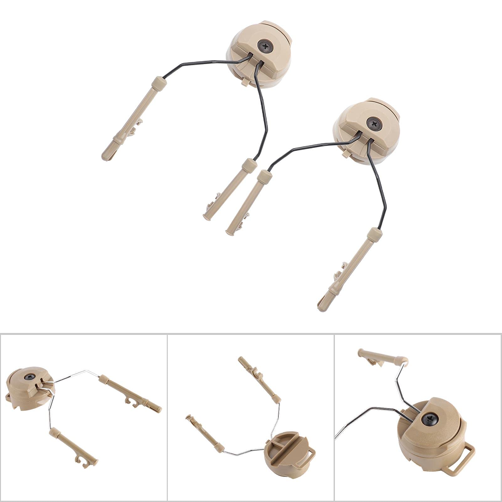 AYNEFY Helmet Rail Adapter,Headset Rail Support,1Pair Headset Helmet Adapter ARC Rail Adaptor Suspension Headphones Bracket Hunting Earmuffs Support Left & Right Side Attachments(TAN )