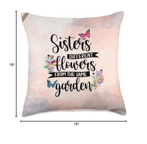 Different Flowers From Same Garden Matching Sister Sisters Throw Pillow, 18x18, Multicolor