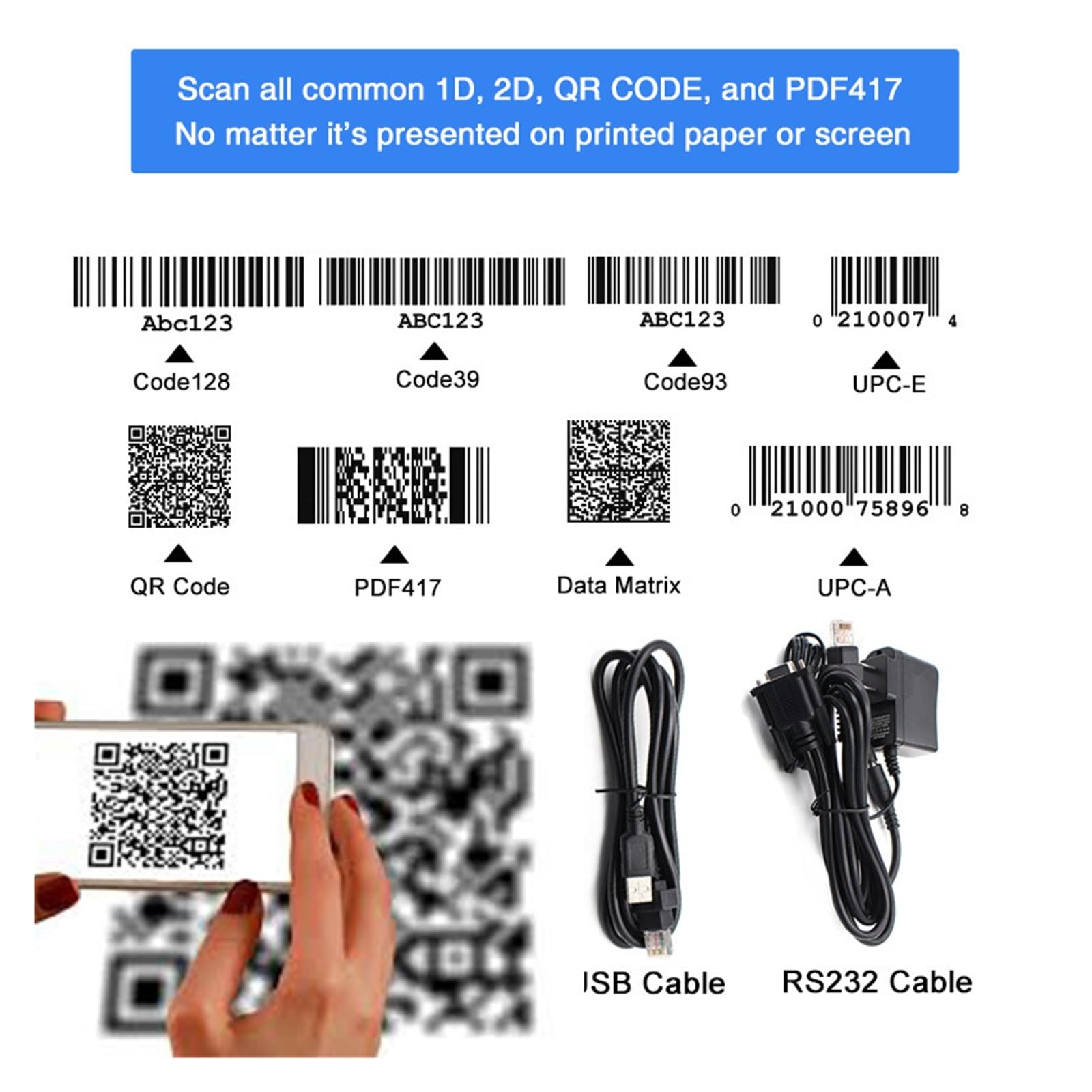 EP3000 2D/QR/1D Barcode Scanner Module with Wiegand/RS485/USB/RS232 Interface Embedded Reader for Kiosk, Access Control, POS (Color : EP3000 USB, Size : 1pc)