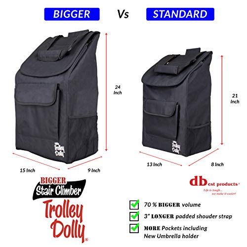 dbest products Stair Climber Bigger Trolley Dolly, Black Grocery Shopping Foldable Cart Condo Apartment 44 Inch