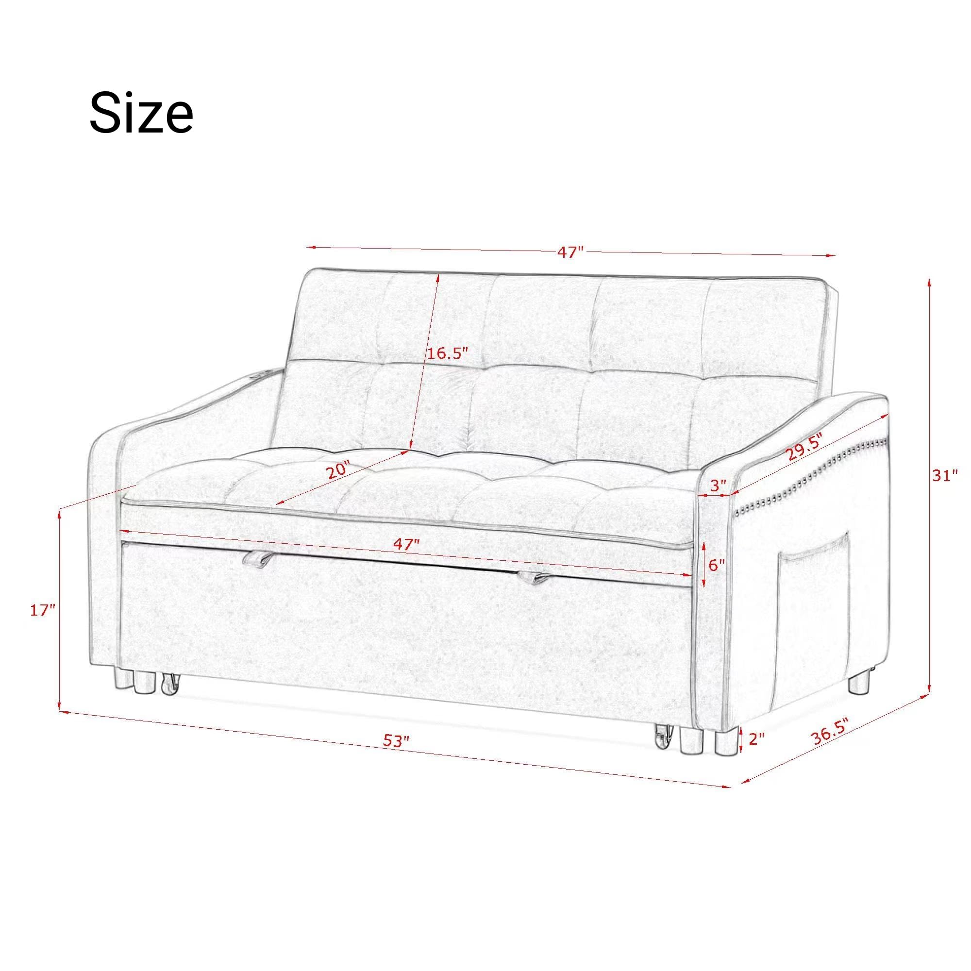 ChicFurnit Sofa Bed, Loveseat, Sofa Bed with Pull-Out Bed, Comfy Couch with TypeC and USB Charging, Reversible Sectional Couches with Adjsutable Back for Living Room, Office & Home Apartment, Grey