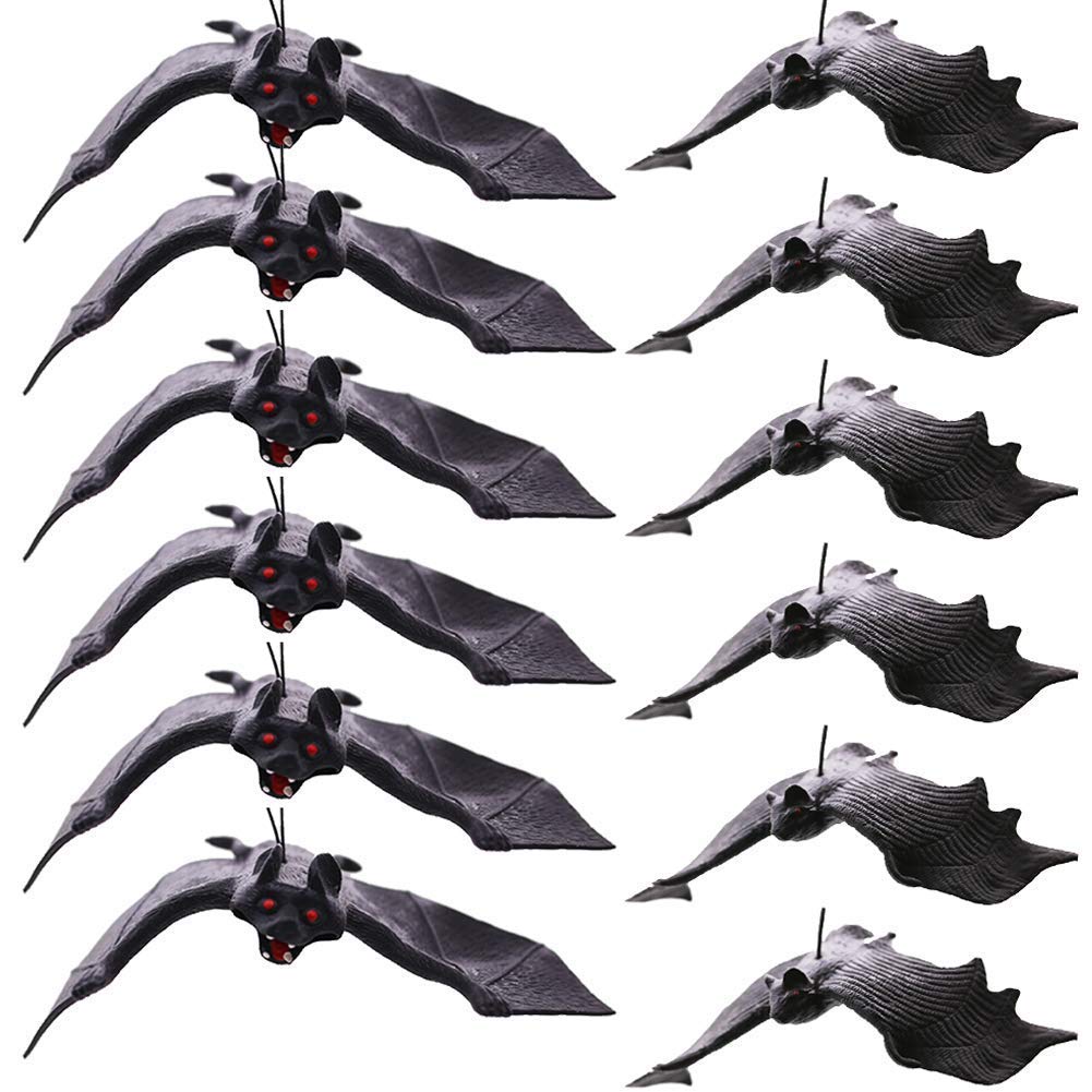 BigOtters 12pcs Halloween Bats,Rubber Hanging Vampire Bats for Halloween Party,April Fool's Day,Haunted House Decoration
