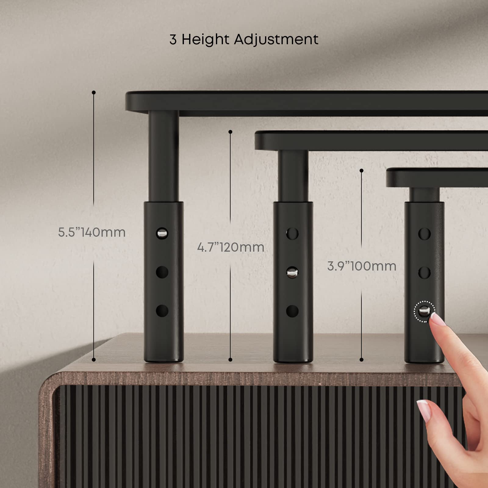PUTORSEN Monitor Stand Riser with Vented Metal 3 Height Adjustable Monitor Stand for Computer, Laptop, iMac, PC, Printer, Desktop Ergonomic Monitor Riser Stand with Non-Skid Rubber, 1 Pack