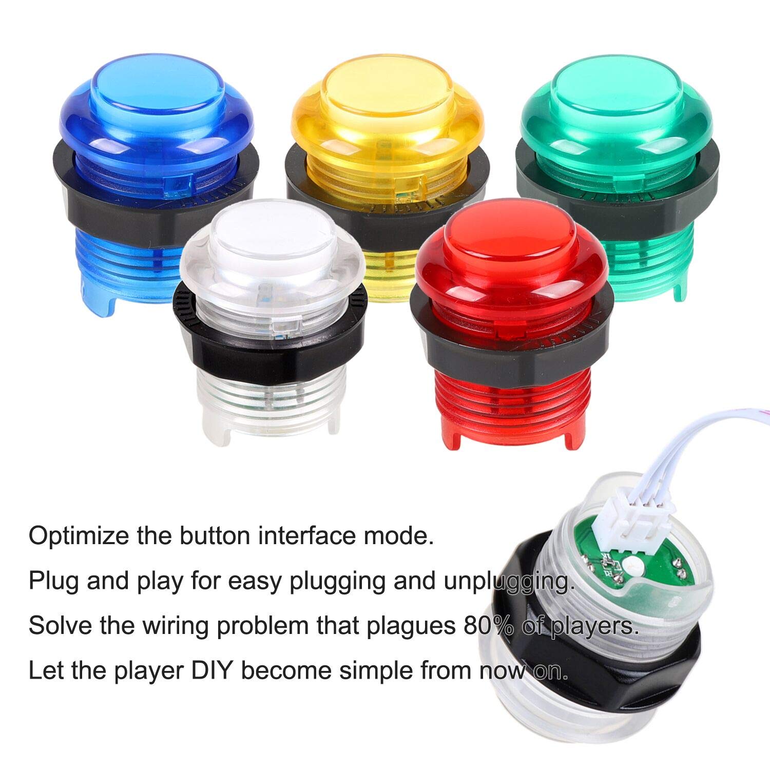 Fosiya LED Arcade Joystick Buttons Kit Ellipse Oval Style 8 Ways Joystick + 20 x LED Arcade Buttons for 2 Player Video Games Standard Controllers All Windows PC MAME Raspberry Pi Red + Blue Kits