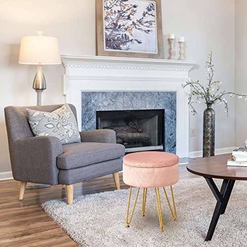 Cpintltr Foot Stool Velvet Storage Ottoman with Removable Lid Round Sofa Stools Foot Rest with Padded Seat Modern Style Makeup Stool Decorative Furniture Suitable for Lounge Dorm Room Blush