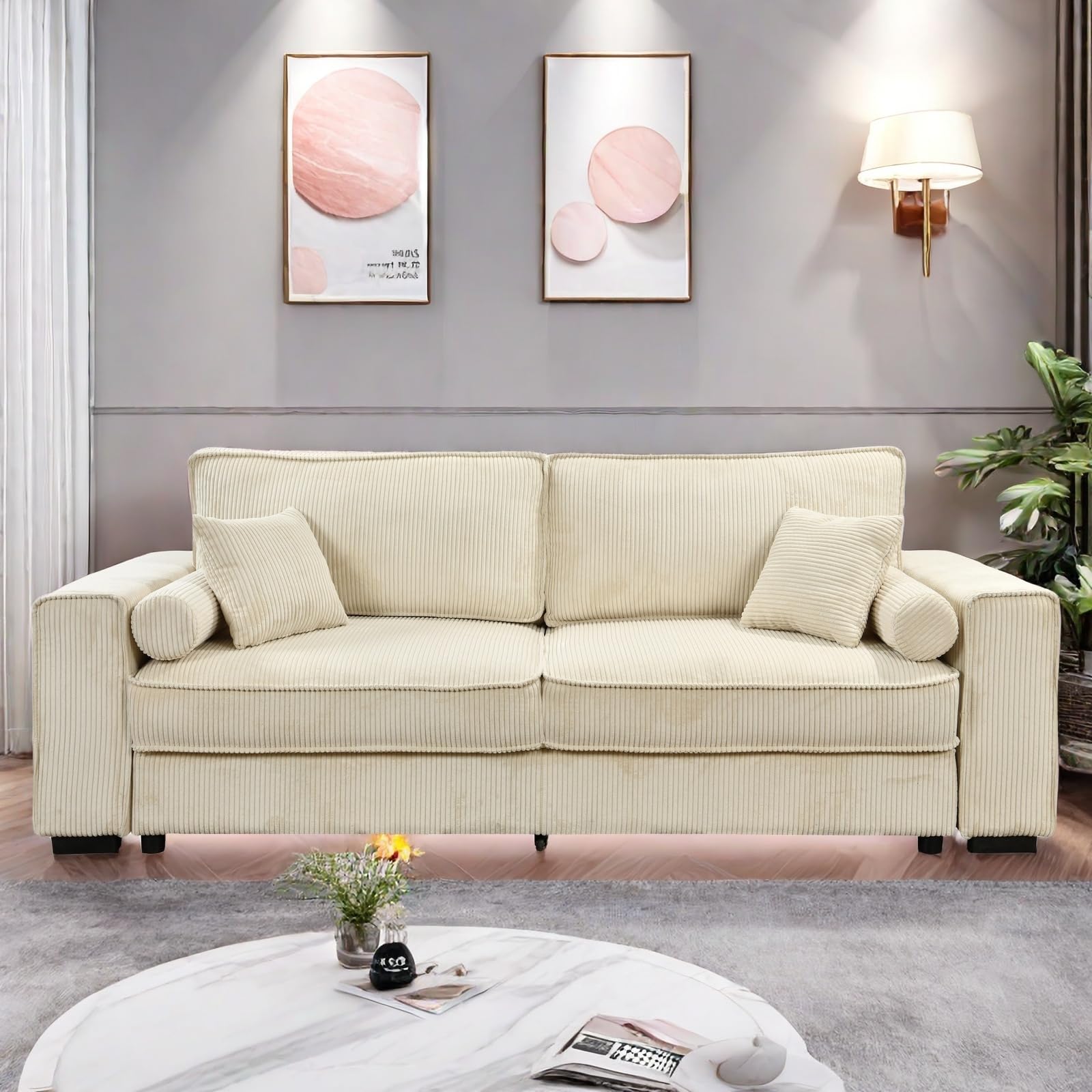 ChicFurnit Sofa Bed,3 in 1 Convertible Sleeper Loveseat with Pull Out Bed,78'' Upholstered Reclining Futon Couch Bed with Adjustable Backrest and Square Arms for Living Room,Bedroom,Beige