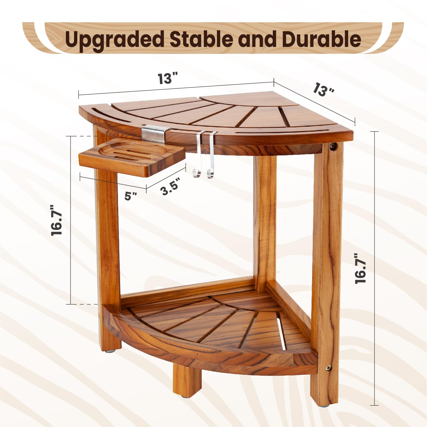 Cartman Original 13" Corner Teak Shower Decorative Bathroom Stand and Foot Rest with Storage Shelf and Soap Dish,Foot Rest Shaving Stool, Corner Nightstand, Beside Table