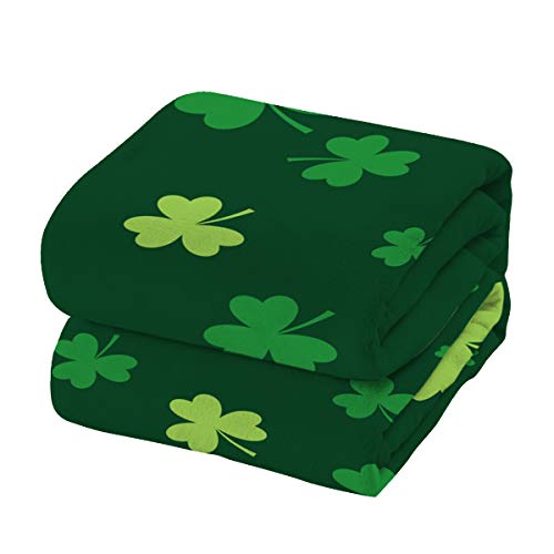 DoremiHome St. Patrick's Day Throw Blanket 40x50 inches Soft Cozy Plush Bed Blanket Fuzzy Throw for Sofa Couch, Lap TV Blanket Comfort Caring Gift - Green Lucky Shamrocks Irish Clover