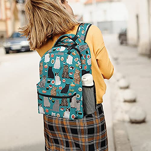 Cats Sushi Travel Backpack Casual Sports Bag Oxford cloth suitable For Study Shopping traveling camping