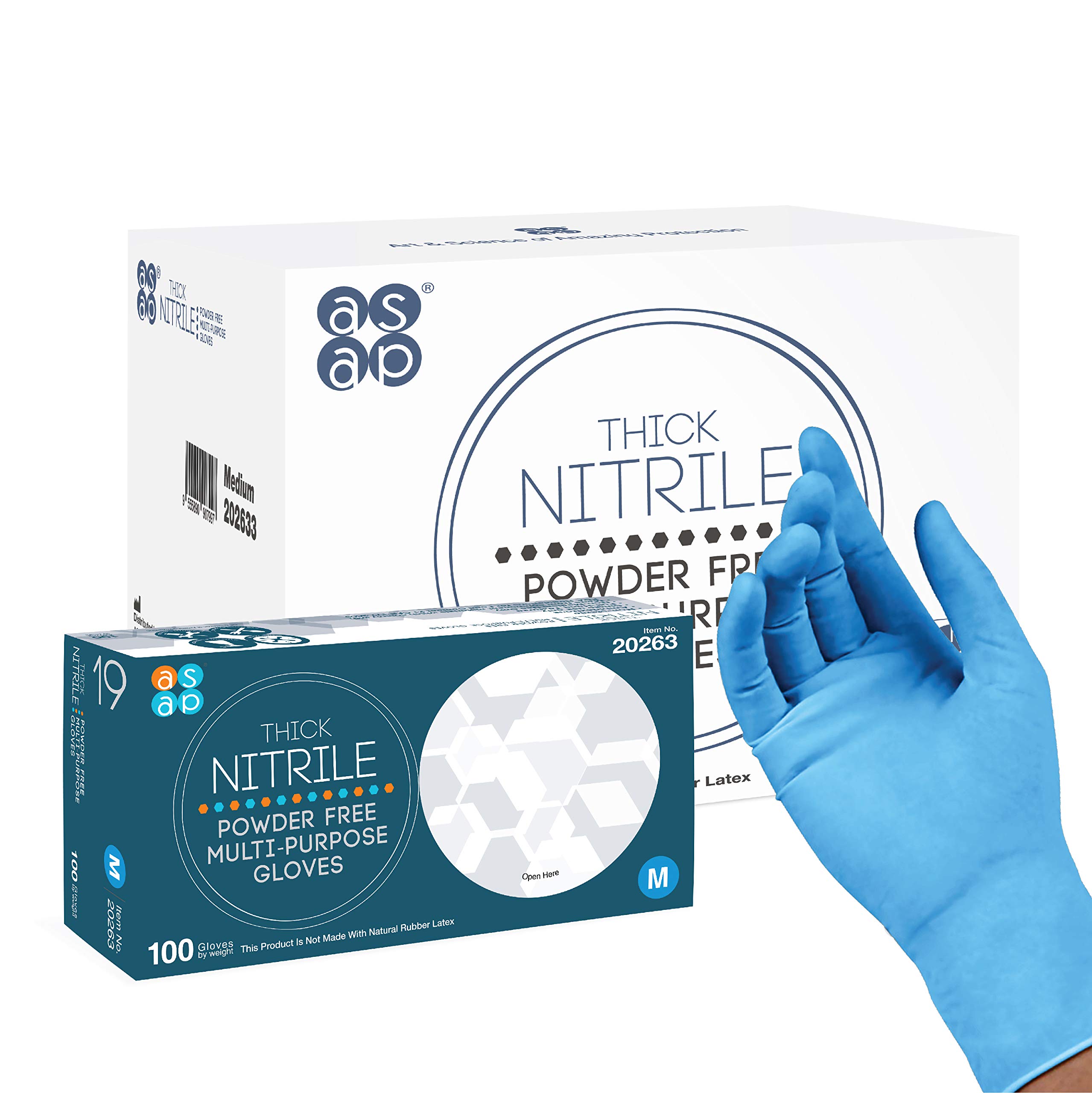 ASAP Thick Nitrile Powder Free Multi-purpose Gloves, Disposable, 3.0 mil, Blue (X-Large - Case of 1000)