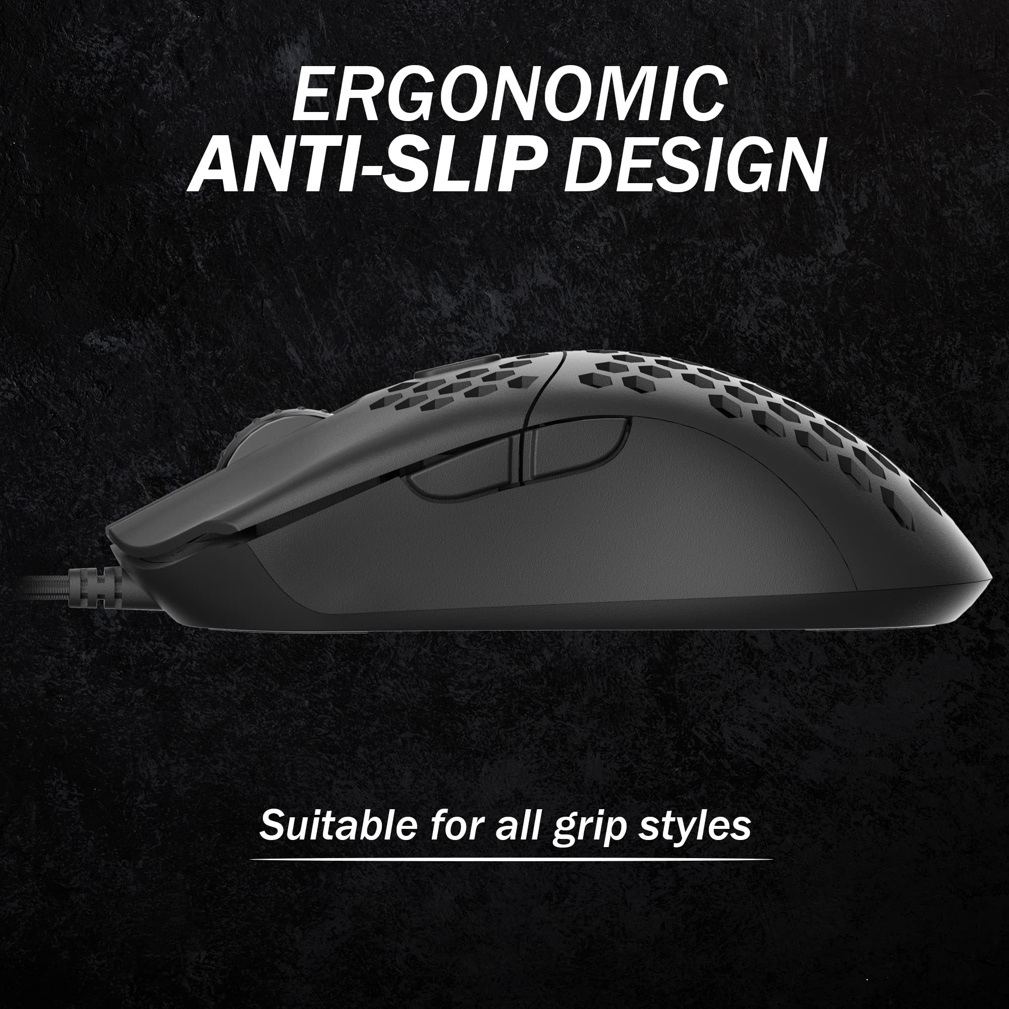 HK Gaming Sirius M Ultra Lightweight Honeycomb Shell Gaming Mouse | 54 Grams | 12000 cpi | USB Wired | 6 programmable Buttons | On-Board Memory | Anti Slip Grips | Sirius-M 12000cpi Black