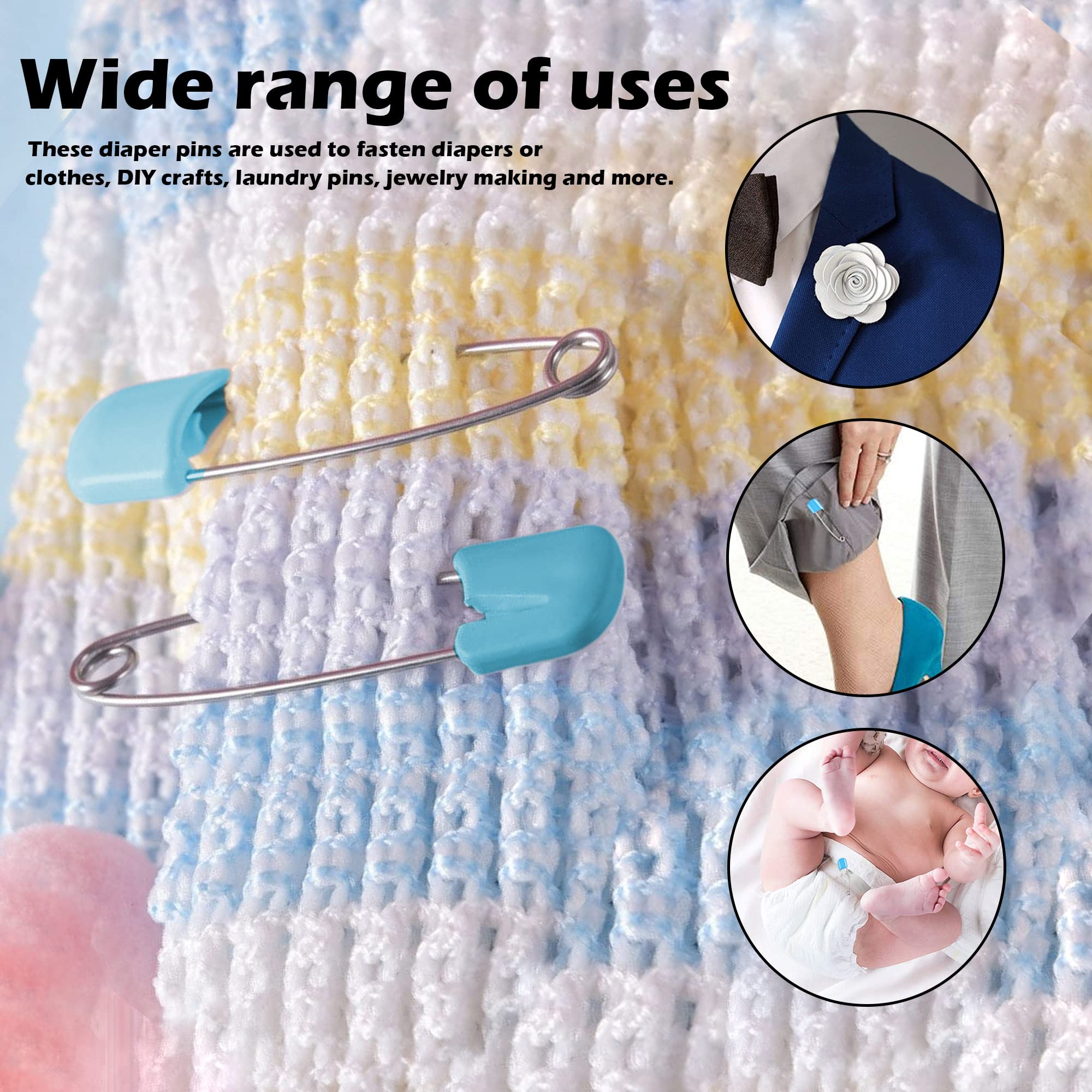 Lxnoap 10 pcs Cloth Diaper Pins Stainless Steel Traditional Safety Pin (Blue)