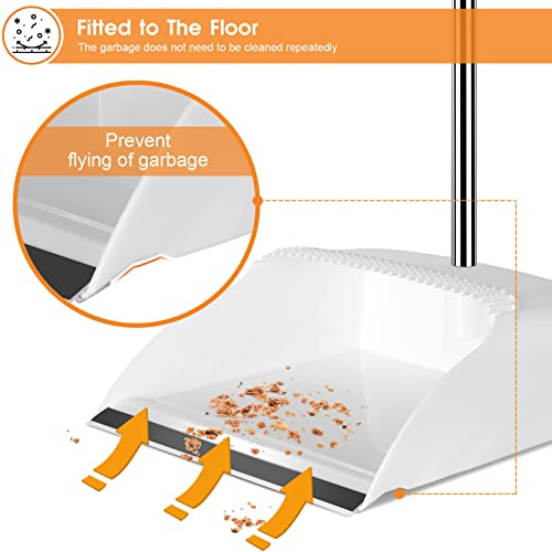 Broom and Dustpan Set,Upright Standing Dust Pans with 54" Stainless Steel Long Handle,Dustpan and Broom Combo for Home Kitchen Office Lobby Floor Cleaning,Outdoor/Indoor Household Brooms-White+Orange