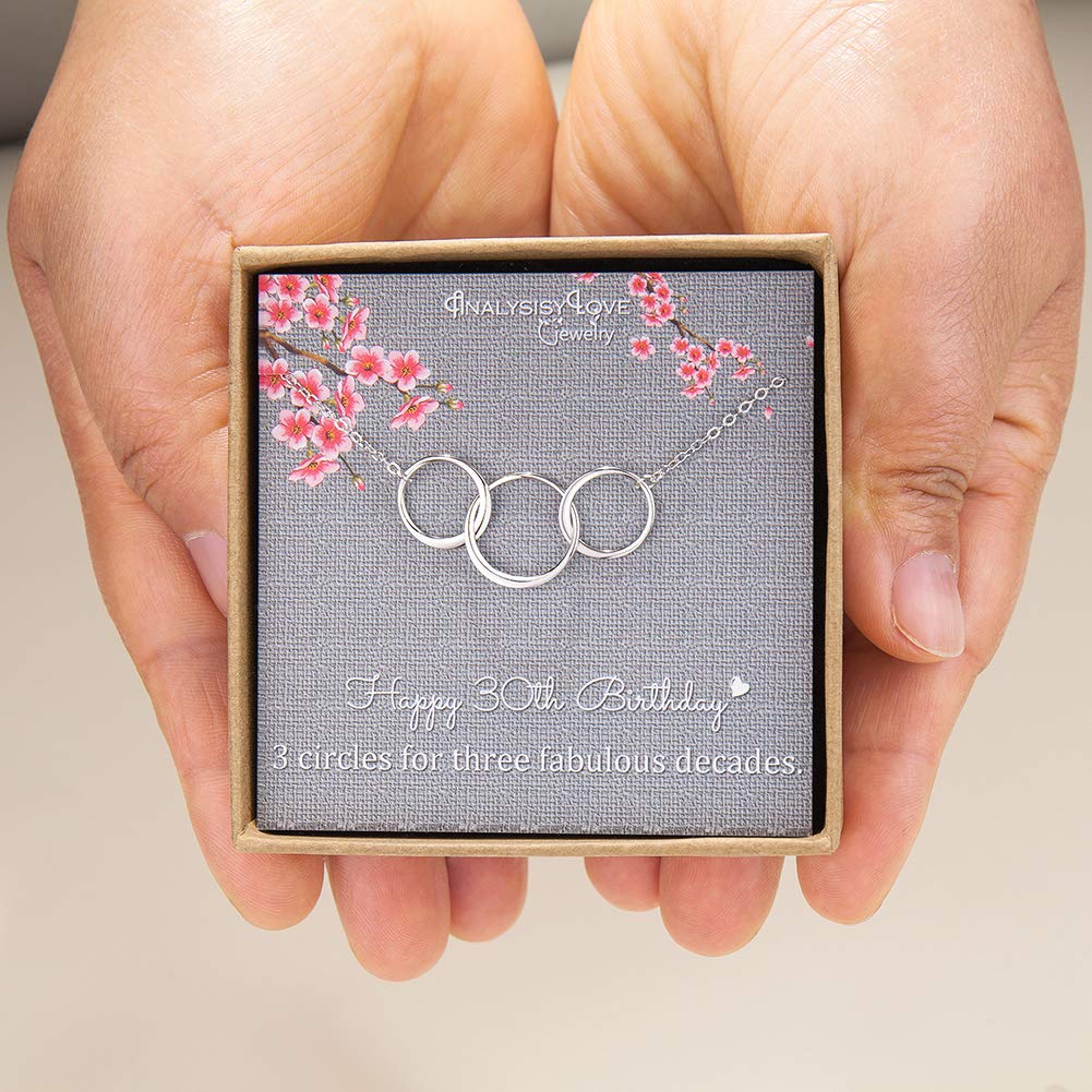 AnalysisyLove 30th Birthday Gifts for Women - Sterling Silver Infinity 3 Circle Necklace for Her 3 Decades Jewelry Gift Ideas