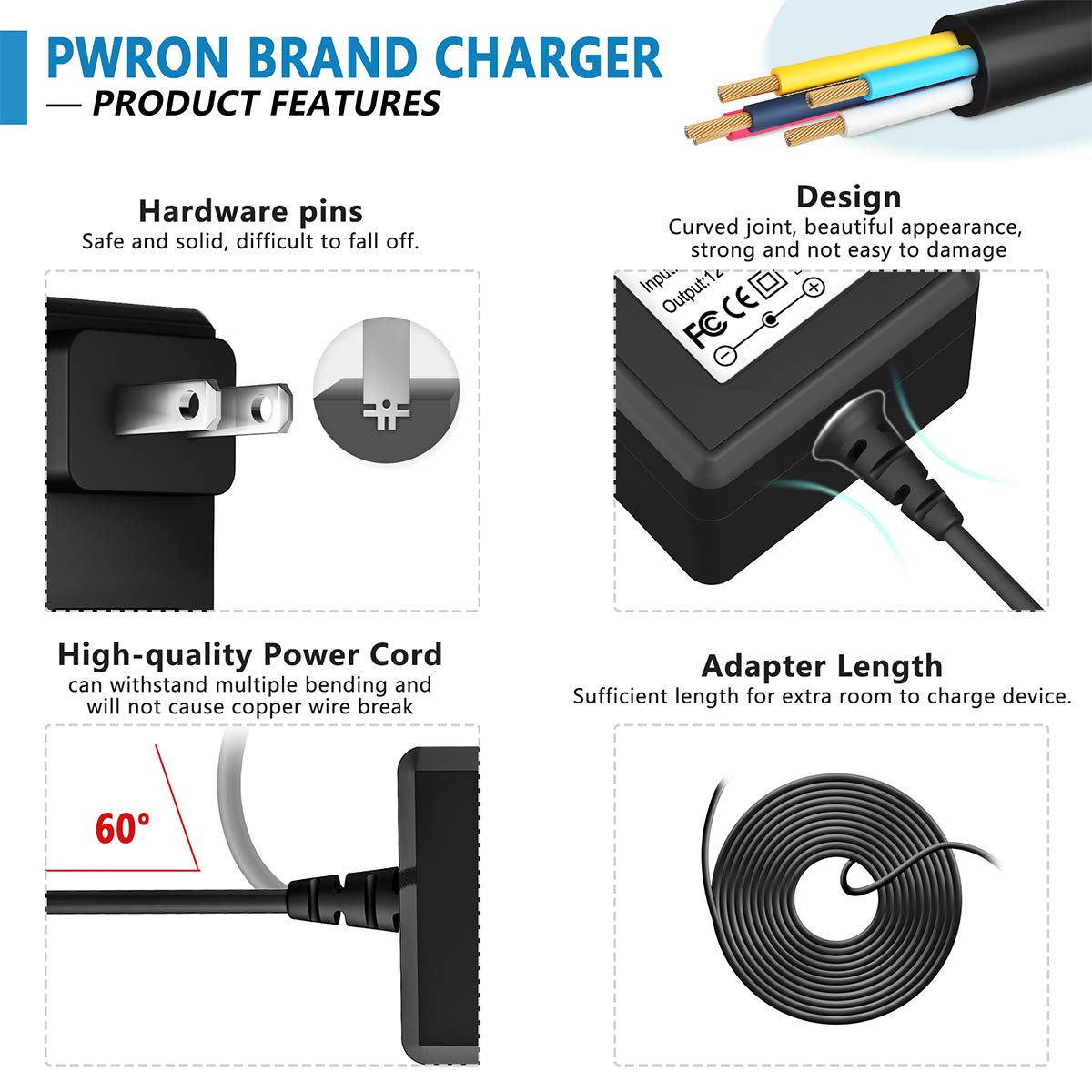 PwrON 6.6ft Cord 12V AC to DC Adapter Compatible with Sylvania 7" 9" 10" Portable DVD Player SDVD7014 SDVD7015 SDVD7027 SDVD8009 SDVD8727 SDVD8737 SDVD9000 SDVD8732 Charger Power Supply
