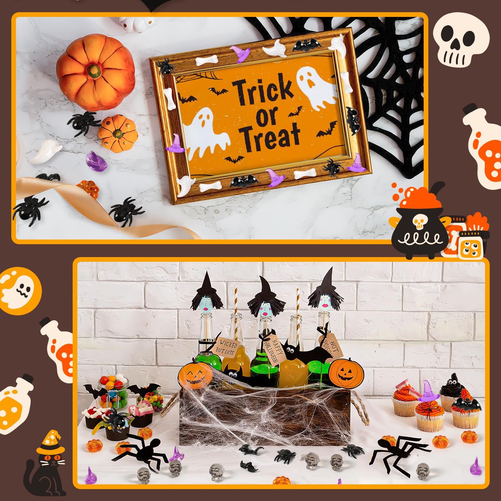 BOARDFEB Halloween Acrylic Vase Filler, 240pcs Acrylic Pumpkin Ghost Bat Skull Head Witch Hats Gems Sensory Bin Table Scatter Vase Filler for Autumn DIY Crafts Home Centerpieces Table Decorations