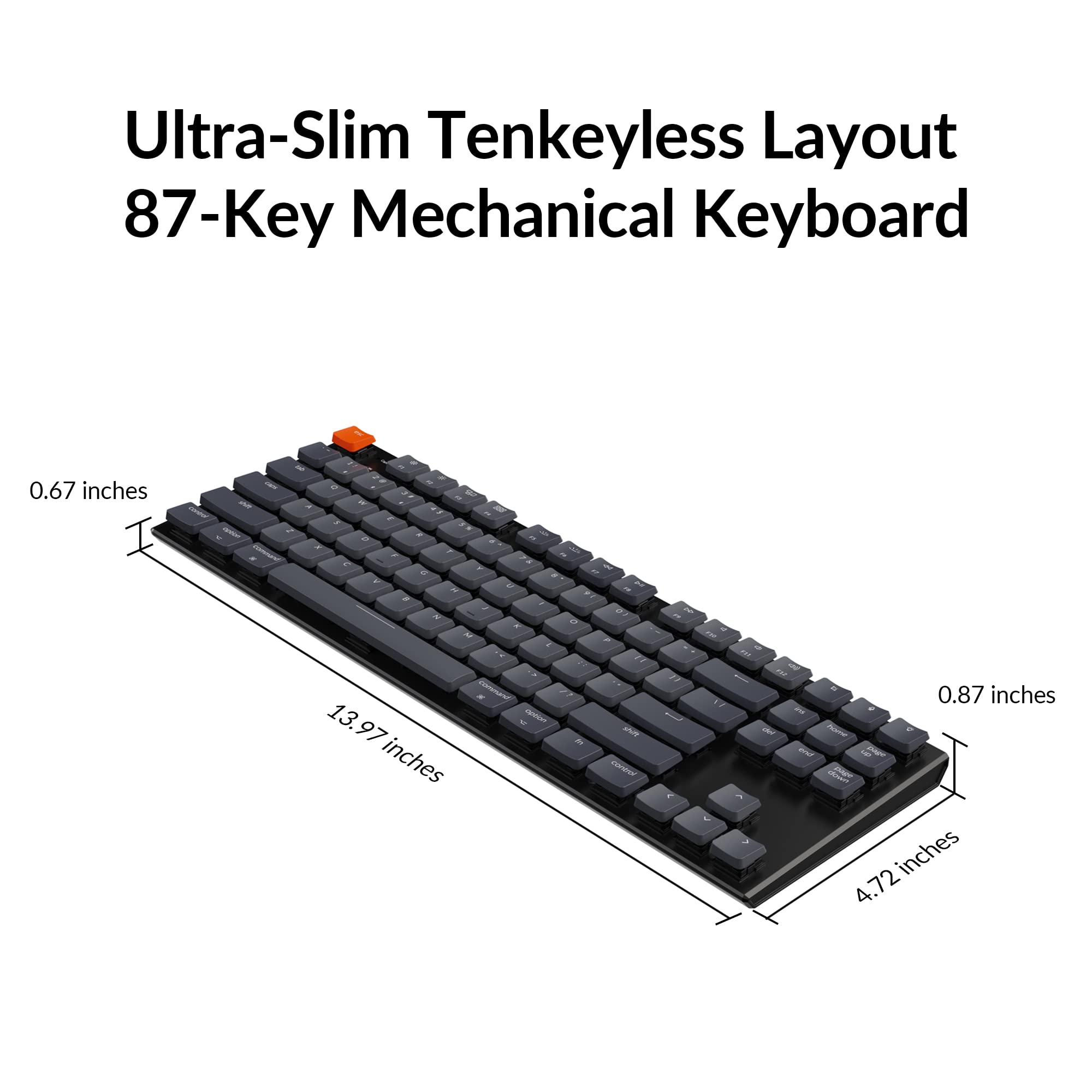 Keychron K1, Tenkeyless Layout 87 Keys Ultra-Slim Bluetooth Wireless/USB Wired Mechanical Keyboard with Low-Profile Gateron Red Switch White LED Backlight Compatible with Mac Windows-Version 5