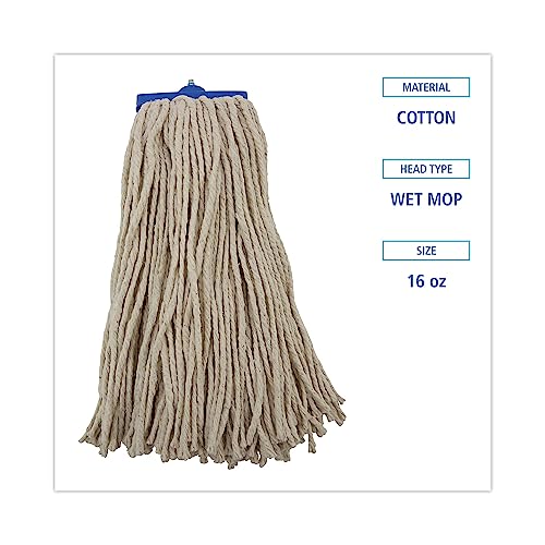 Boardwalk BWK716CCT 16 oz. Cut-End Lie-Flat Cotton Wet Mop Head - White (12/Carton)