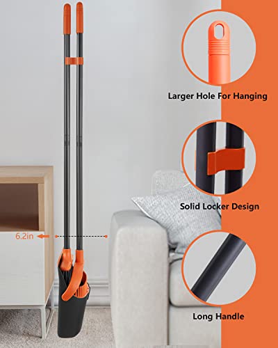 Broom and Dustpan Set for Home,Broom and Dust Pans with Long Handle,Indoor Broom with Dustpan Combo Set,Stand Up Broom and Dustpan,Kitchen Broom Dustpan for Home Room Office Lobby Floor Use(Orange)