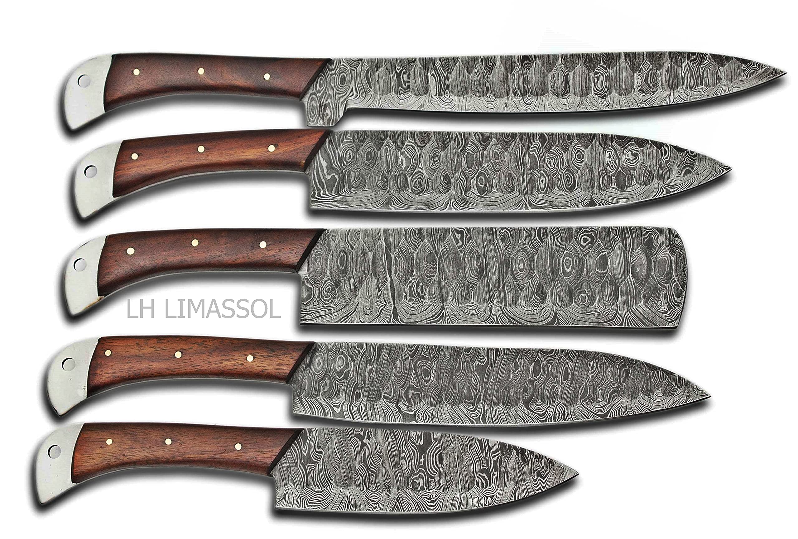 Damascus Steel Kitchen Knife Set, 5 PCS Hand Forged Chef Knife Set With Leather Roll Kit Christmas gift kitchen and Dinning