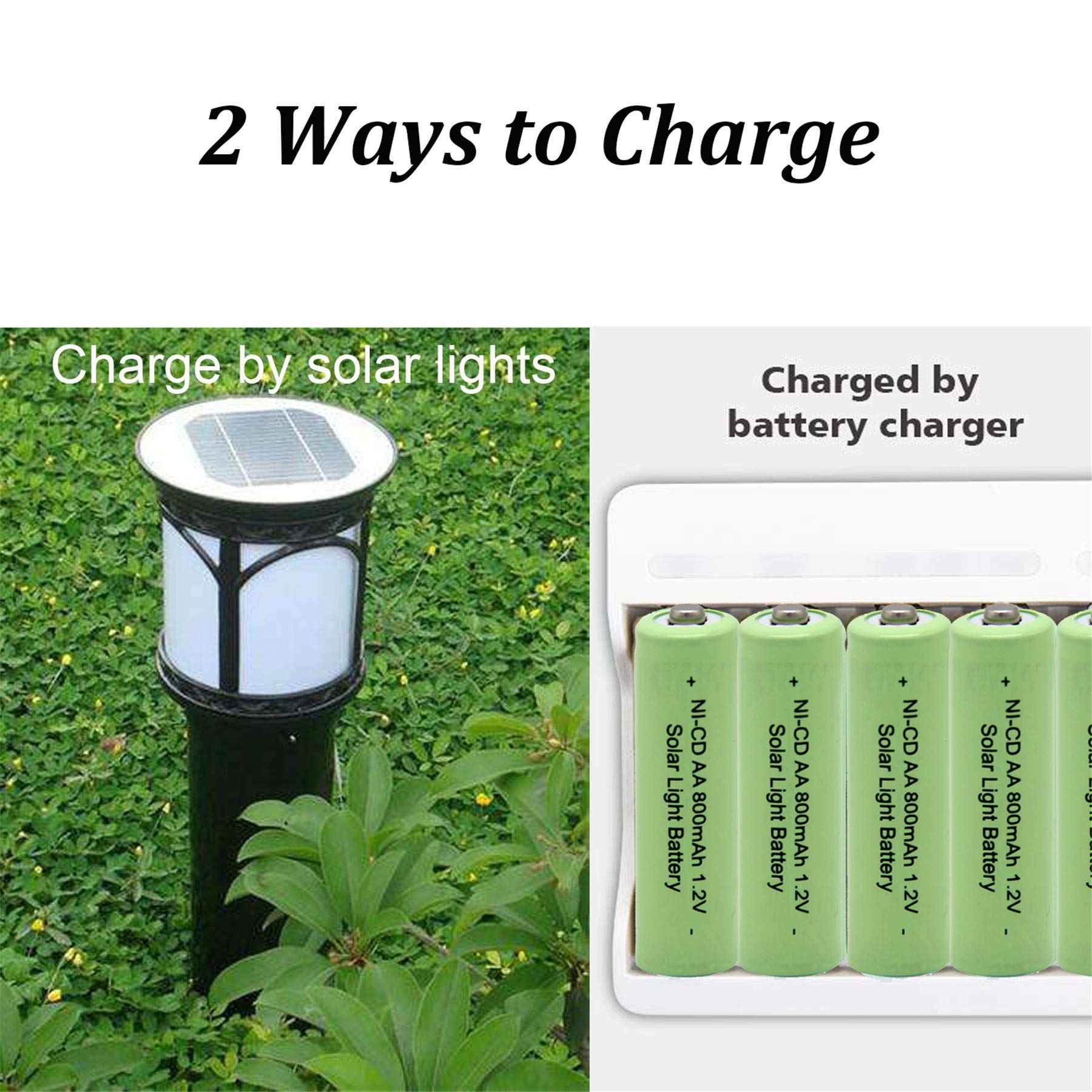 QBLPOWER Ni-CD AA 800mAh 1.2V Rechargeable Battery for Solar Outdoor Lights Lamp Garden Yard Lawn(8 Pieces)