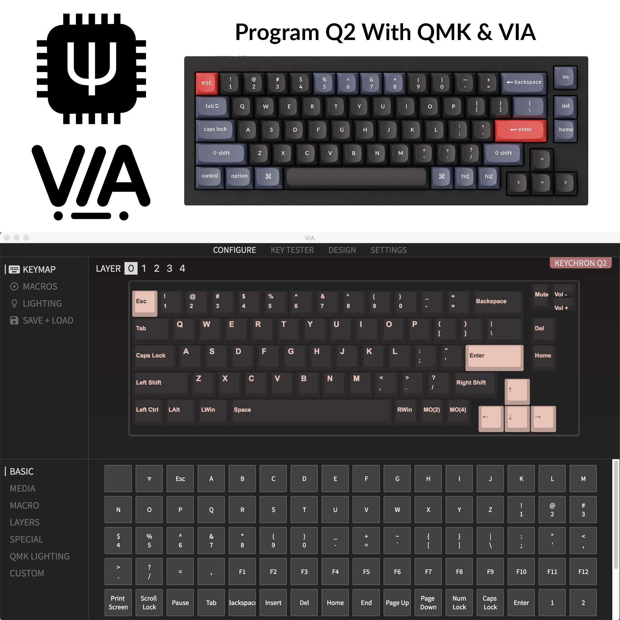 Keychron Q2 Wired Custom Mechanical Keyboard, QMK/VIA Programmable Macro, Full Aluminum, Hot-Swappable Gateron G Pro Brown Switch, 65% Layout Double Gasket Compatible with Mac and Windows - Black