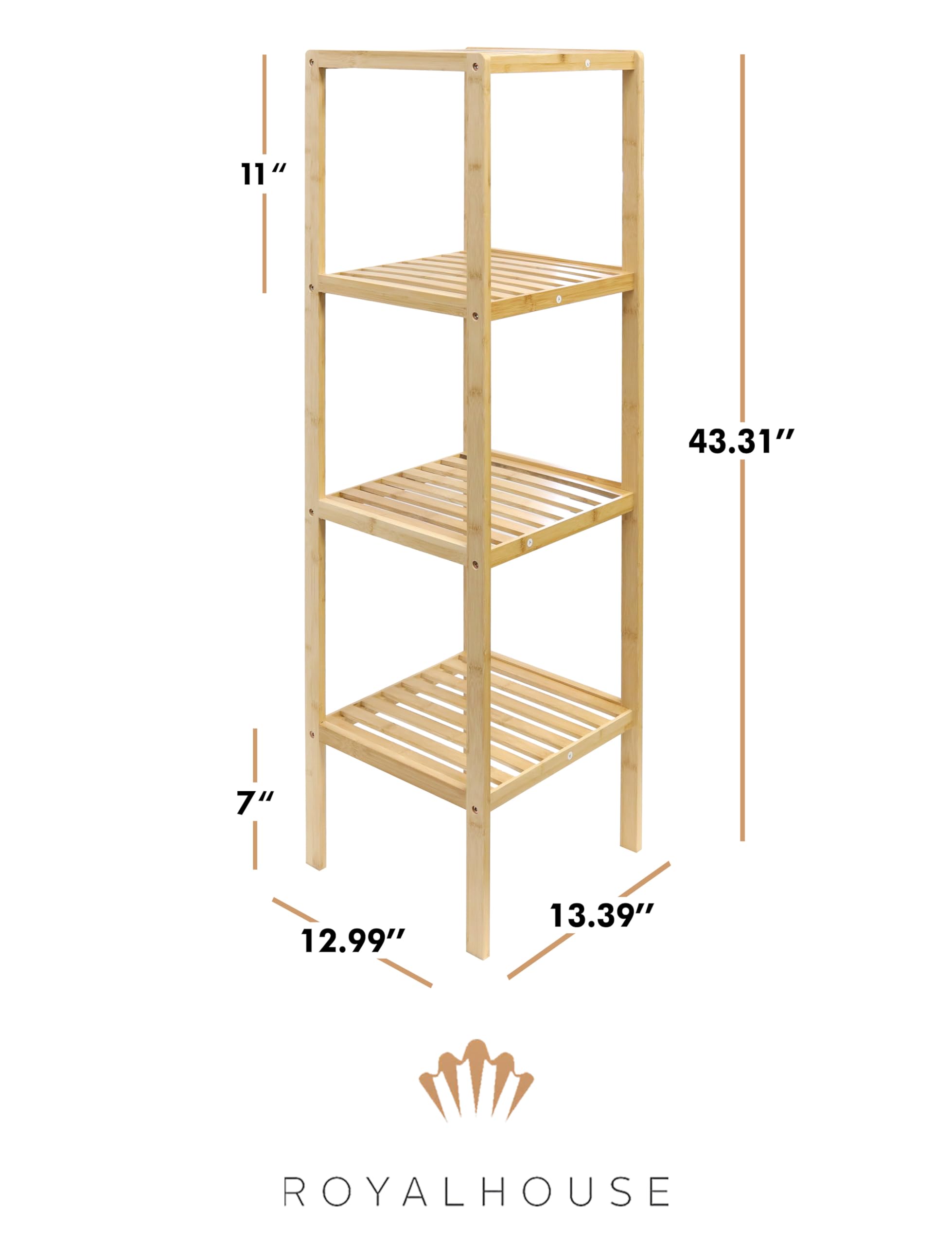 RoyalHouse Bamboo Bathroom Storage Shelf, 3-Tier Shelving Unit, Shelving Unit for Bathroom, Living Room, Kitchen