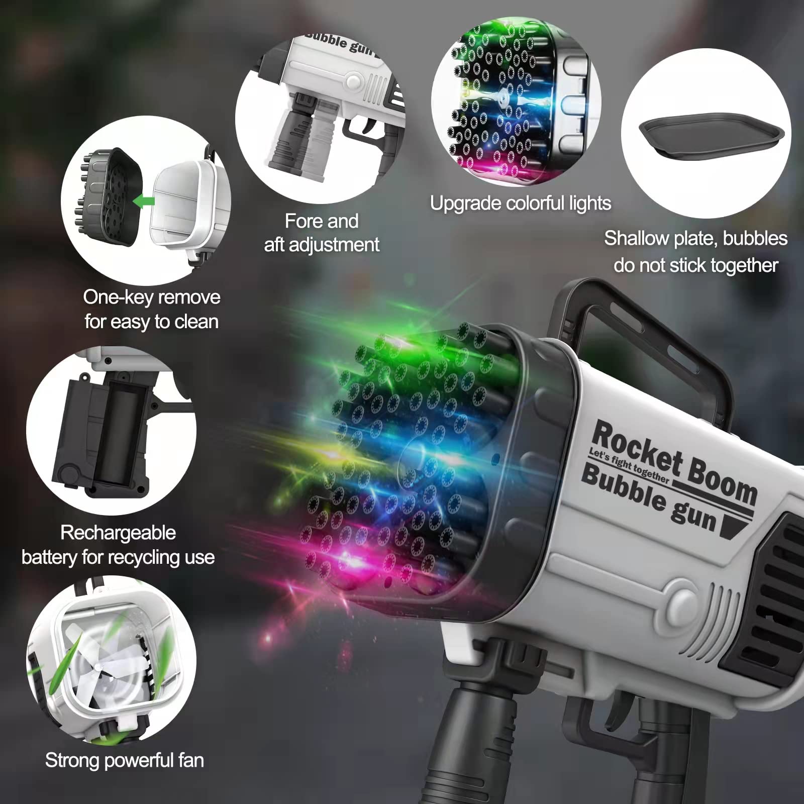 AZfiner Bubble Machine Gun - 64 Holes Bubble Machine with Lights Electric Bubble Maker with Bubble Solution Bubble Blower Summer Toys for Kids Bubble Guns for Wedding Birthday Party (OldPink)