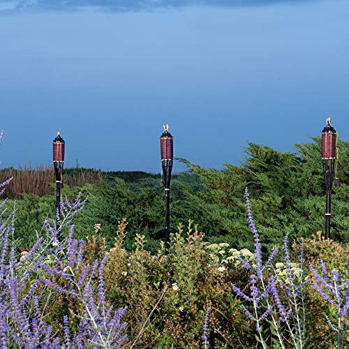 Backyadda Bamboo Tiki Torches for Outside with Extra-Large (16oz) Metal Canisters and Fiberglass Wicks for Longer Lasting Burn. Stands 59" Tall. Multiple Styles Available. (Burnt Sienna, 6 Pack)