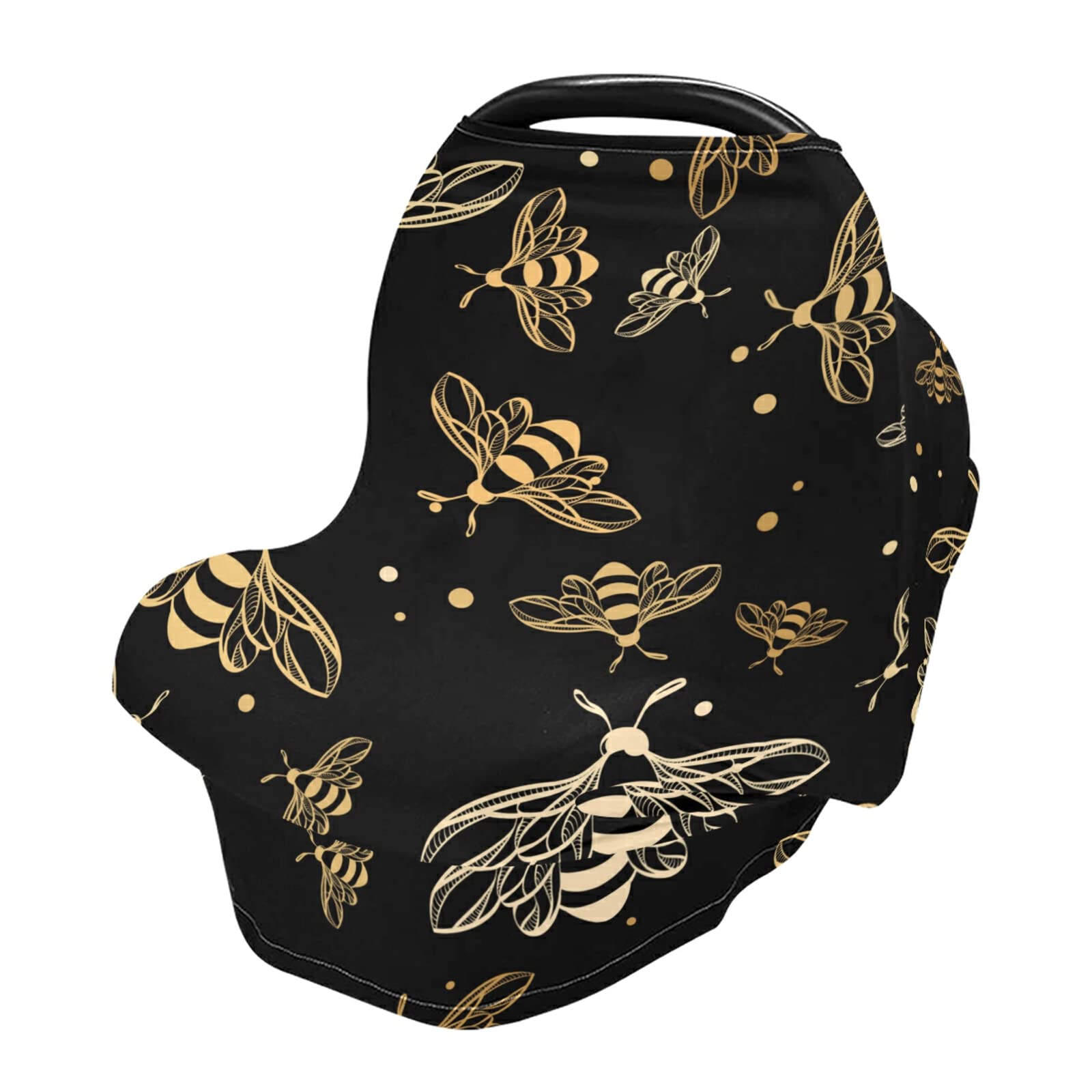 Golden Bee Pattern Baby Car Seat Covers Canopy Nursing Cover Breastfeeding Scarf Carseat Canopy Soft Infant Stroller Cover Multi Use for Boys and Girls