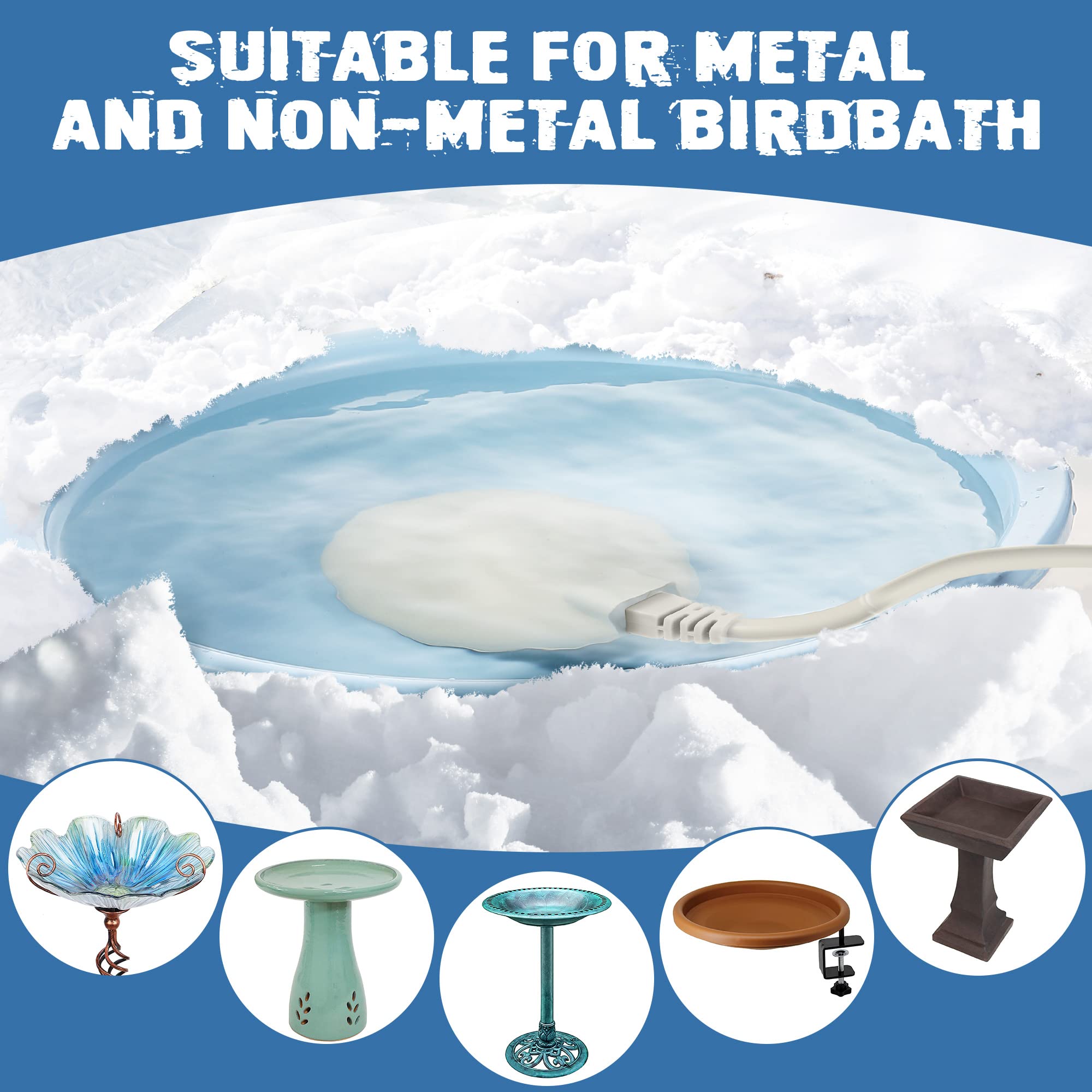 Bird Bath De-icer Heater with Aluminum Base, Outdoors Pond De-icer 60 Watts for Winter Deicer, Birdbath Deicer Water Heater Thermostatically Controlled for Patio Yard and Lawn (Solid Color Style)