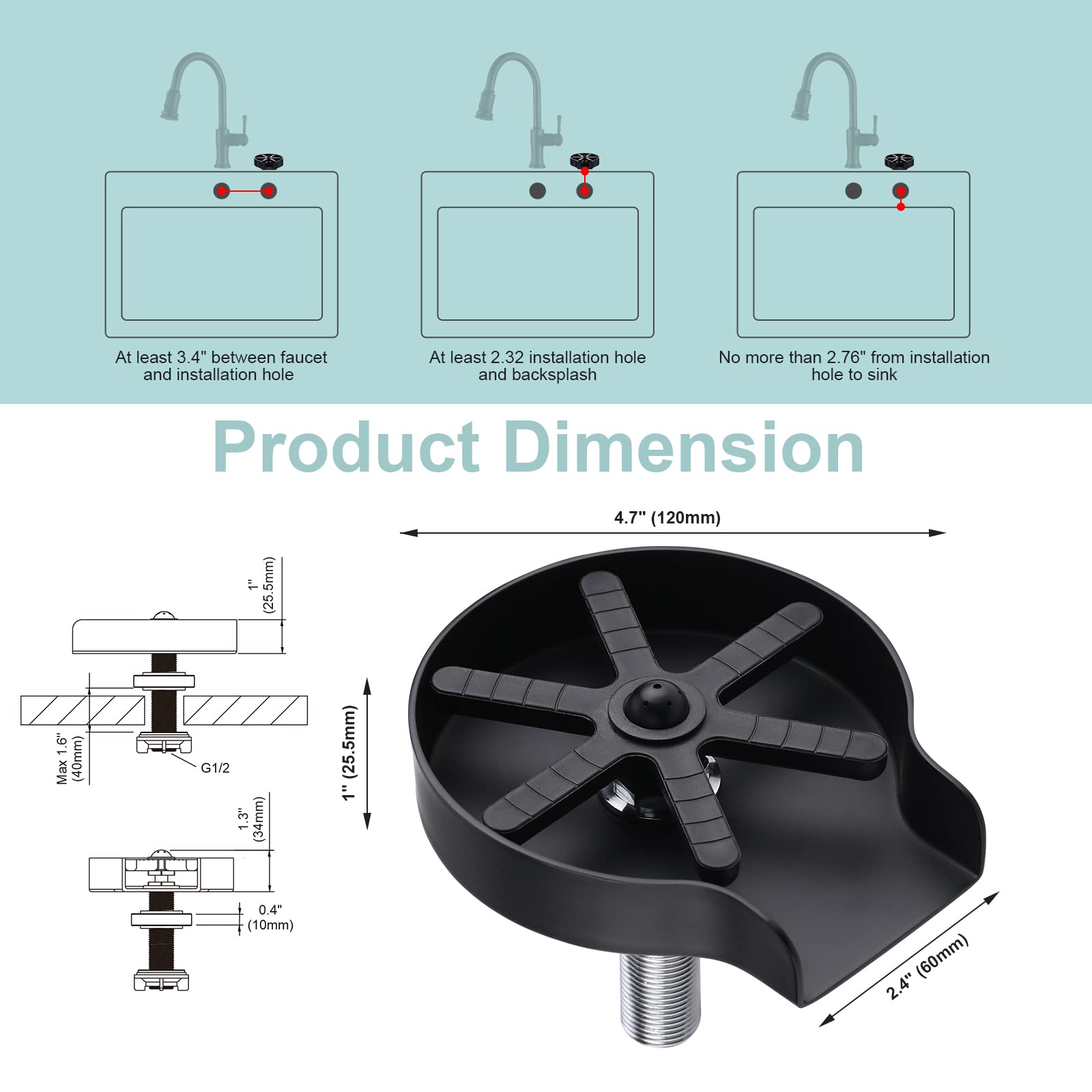 Bottle Washer for Kitchen Sink: iVIGA Matte Black Glass Rinser - Stainless Steel Cup Rinser Bottle Cleaner - Bar Glass Quick Automatic for Baby Bottle with Cleaning Brush