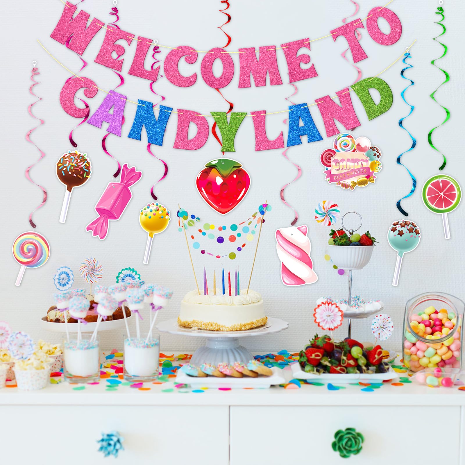 Candy Hanging Swirls, Candy Themed Party Banner, Candy Birthday Party Decorations, Candy Baby Shower Decor, Candy Themed Party Decorations for Classroom, 11Pcs